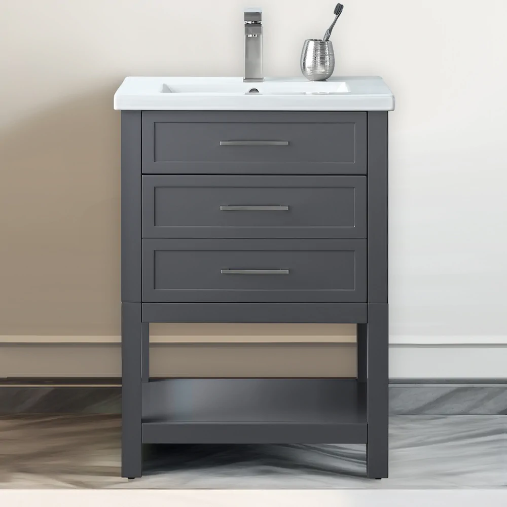 ARLO 24" Dark Gray Vanity With Integrated Ceramic Top | Sudio Design