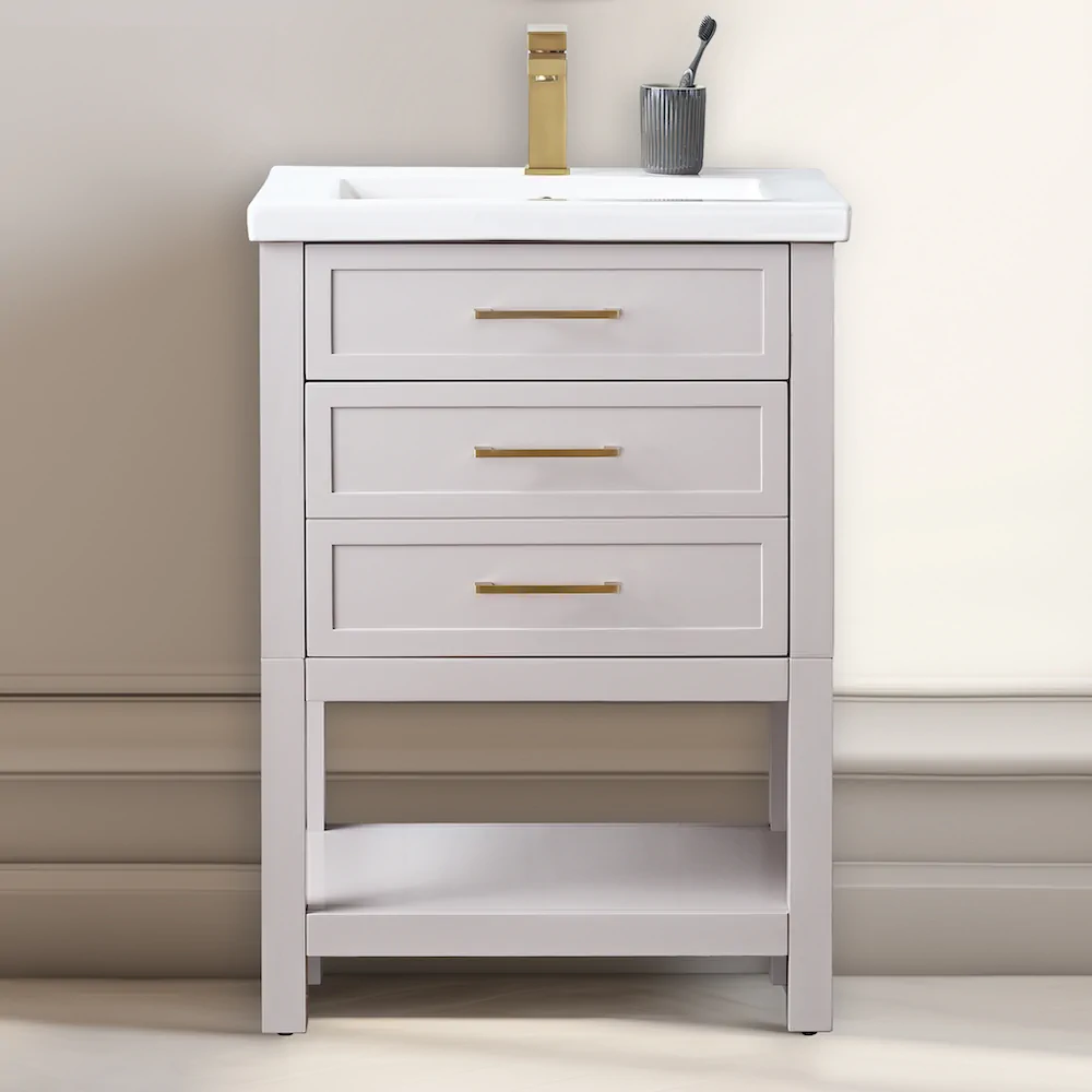ARLO 24" Taupe Vanity With Integrated Ceramic Top | Sudio Design