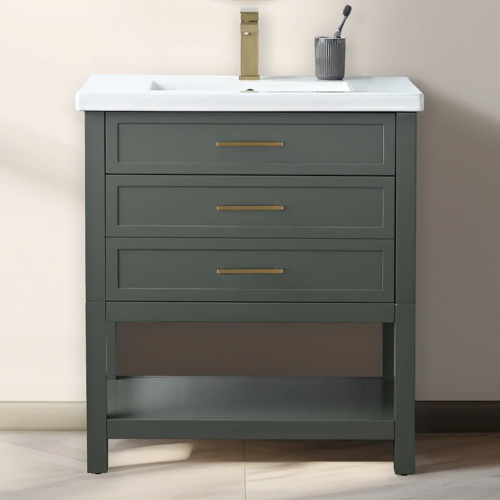 ARLO 30" Vintage Green Vanity With Integrated Ceramic Top | Sudio Design