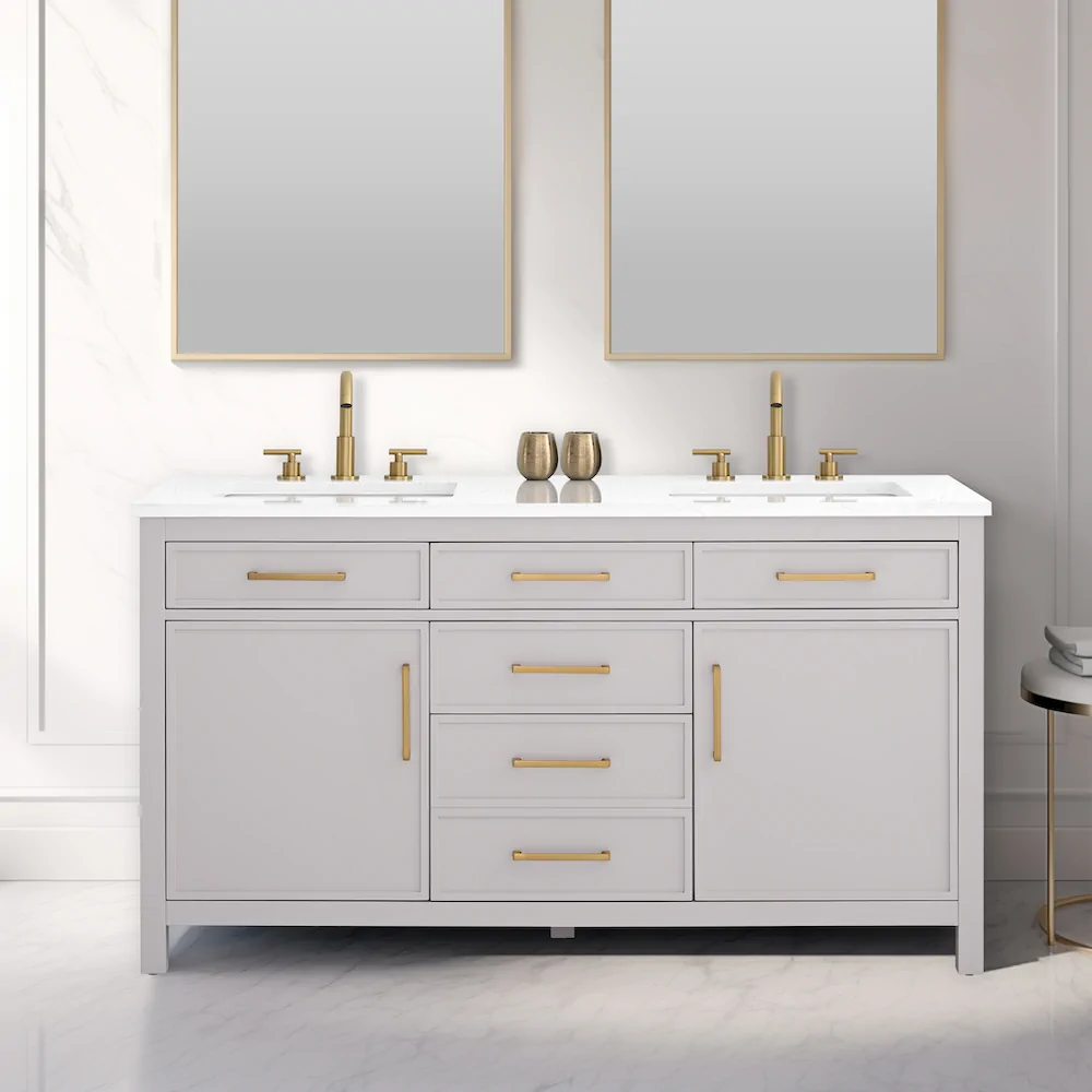 COOPER 60" Taupe Vanity Double Sink With Ariston White Top | Sudio Design