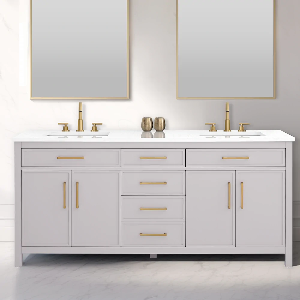 COOPER 72" Taupe Vanity Double Sink With Ariston White Top | Sudio Design