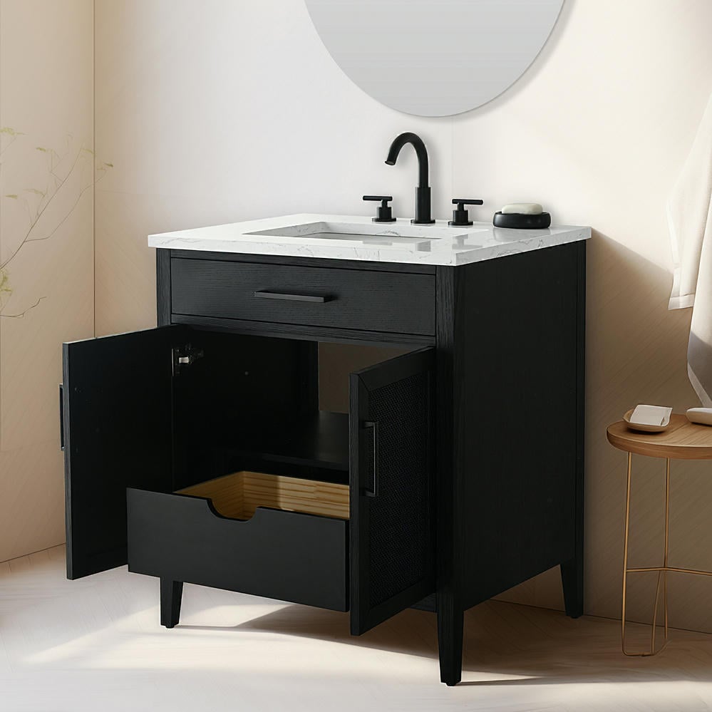 COVE 30" Black Oak Vanity With Carrara White Top | Sudio Design