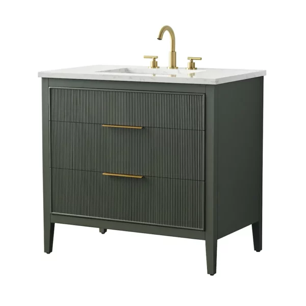 EMMA 36" Vintage Green Vanity With Arabescato Top | Sudio Design