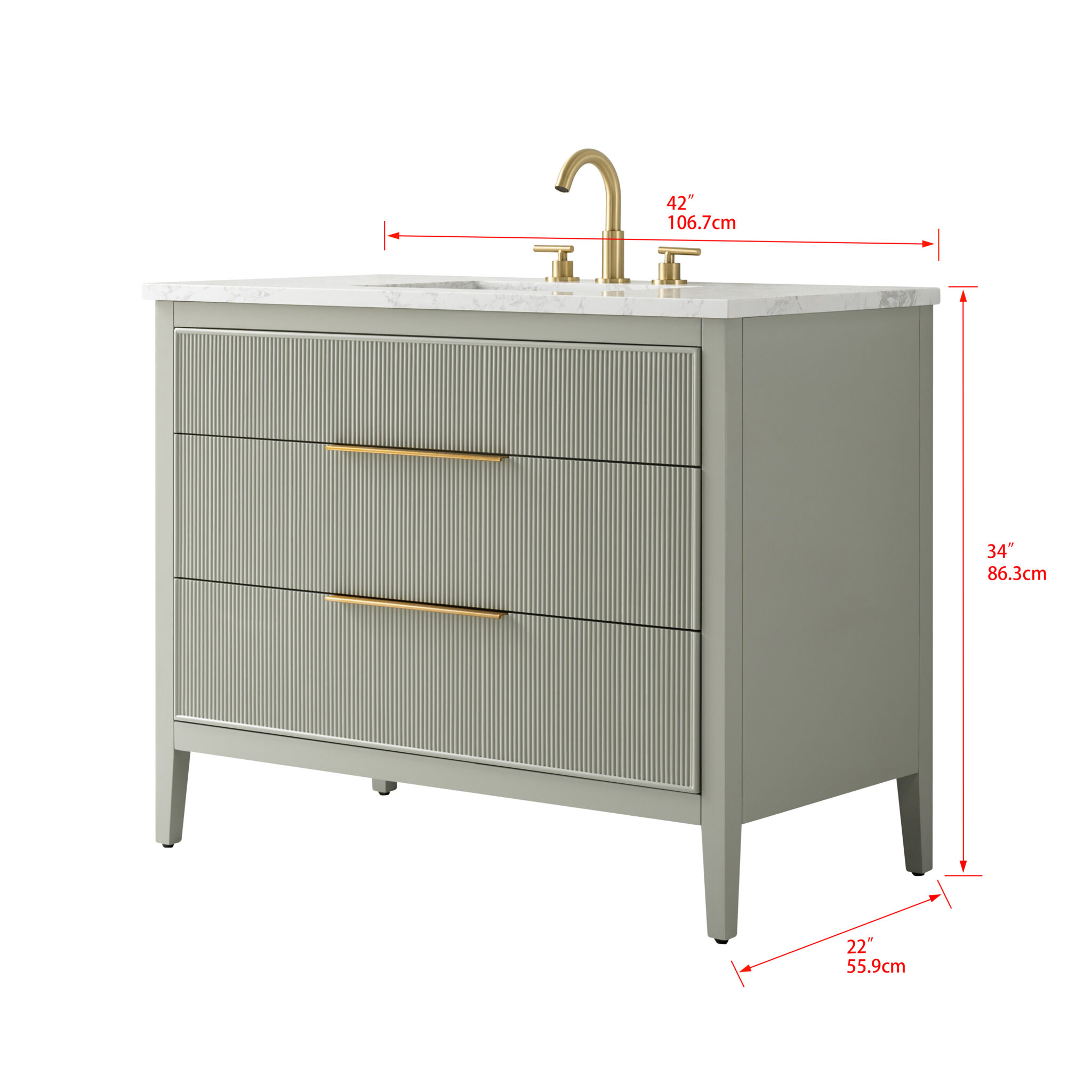 EMMA 42" Light Sage Vanity With Arabescato Top | Sudio Design