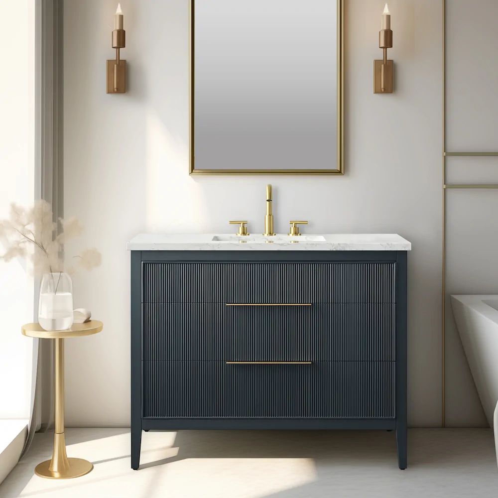 EMMA 42" Vintage Blue Vanity With Arabescato Top | Sudio Design