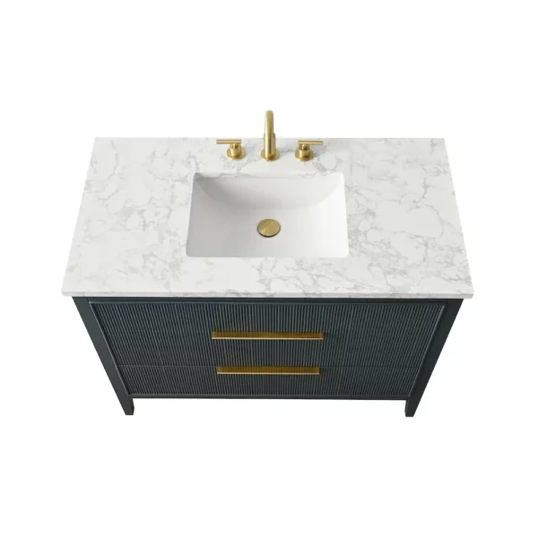 EMMA 42" Vintage Blue Vanity With Arabescato Top | Sudio Design