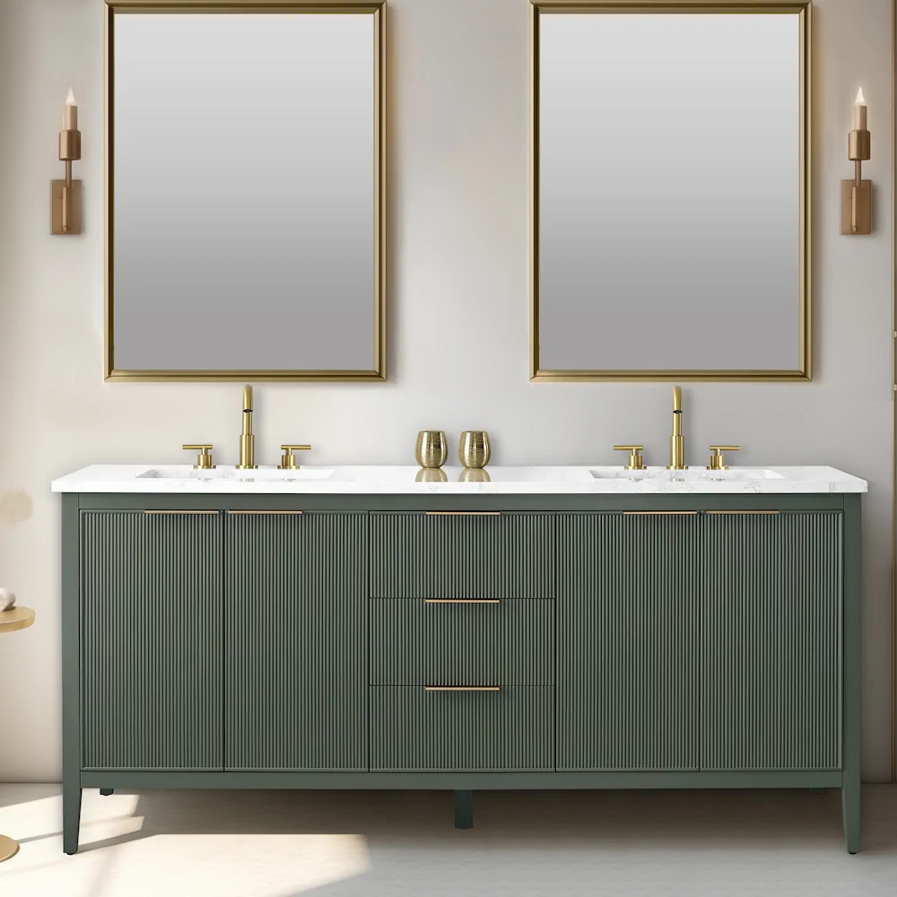 EMMA 72" Vintage Green Vanity Double Sink With Arabescato Top | Sudio ...