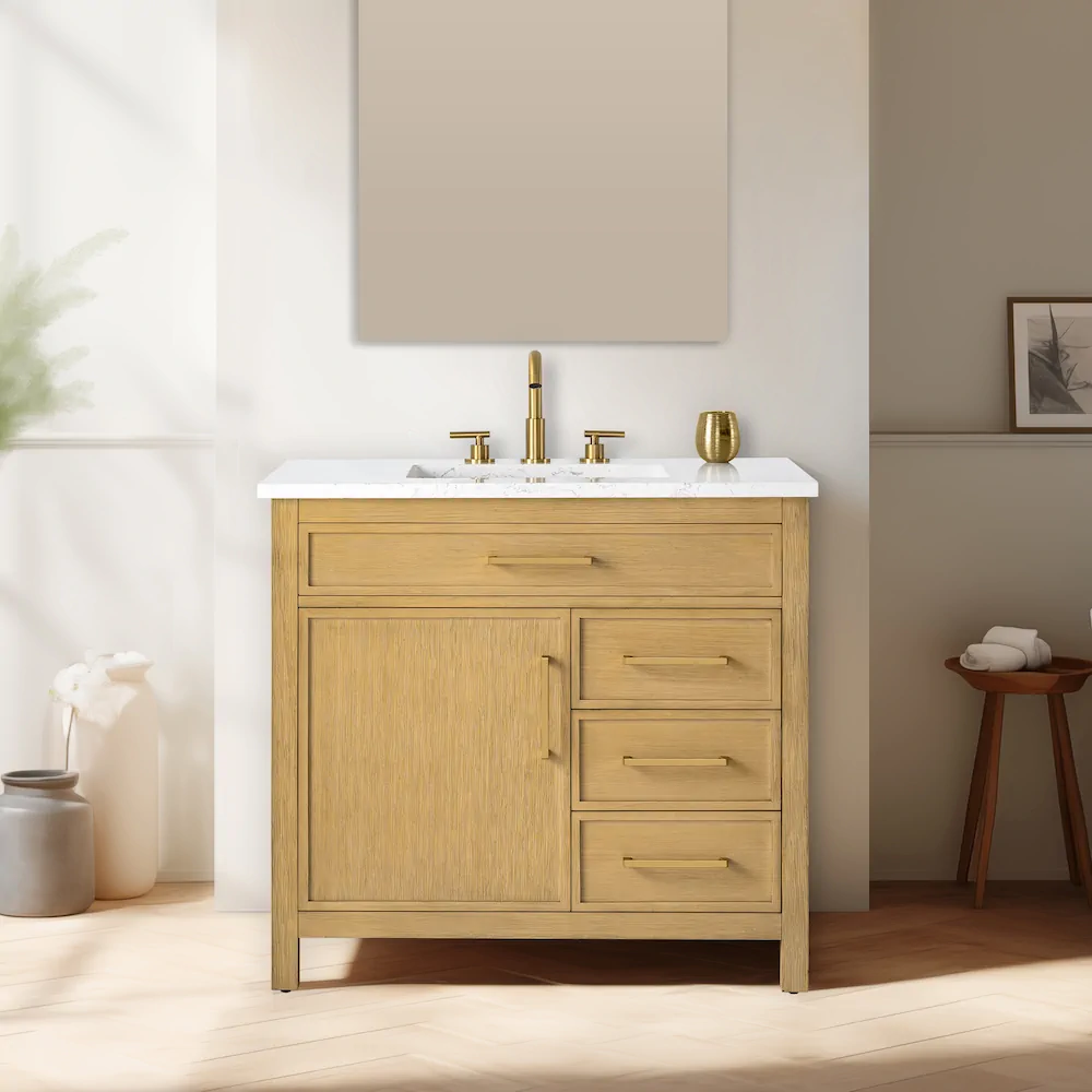 LOGAN 36" Sand Vanity With Carrara White Top | Sudio Design
