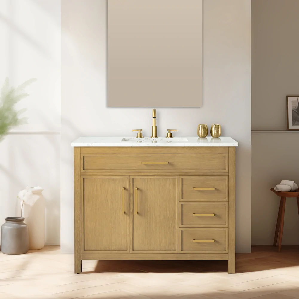 LOGAN 42" Sand Vanity With Carrara White Top | Sudio Design