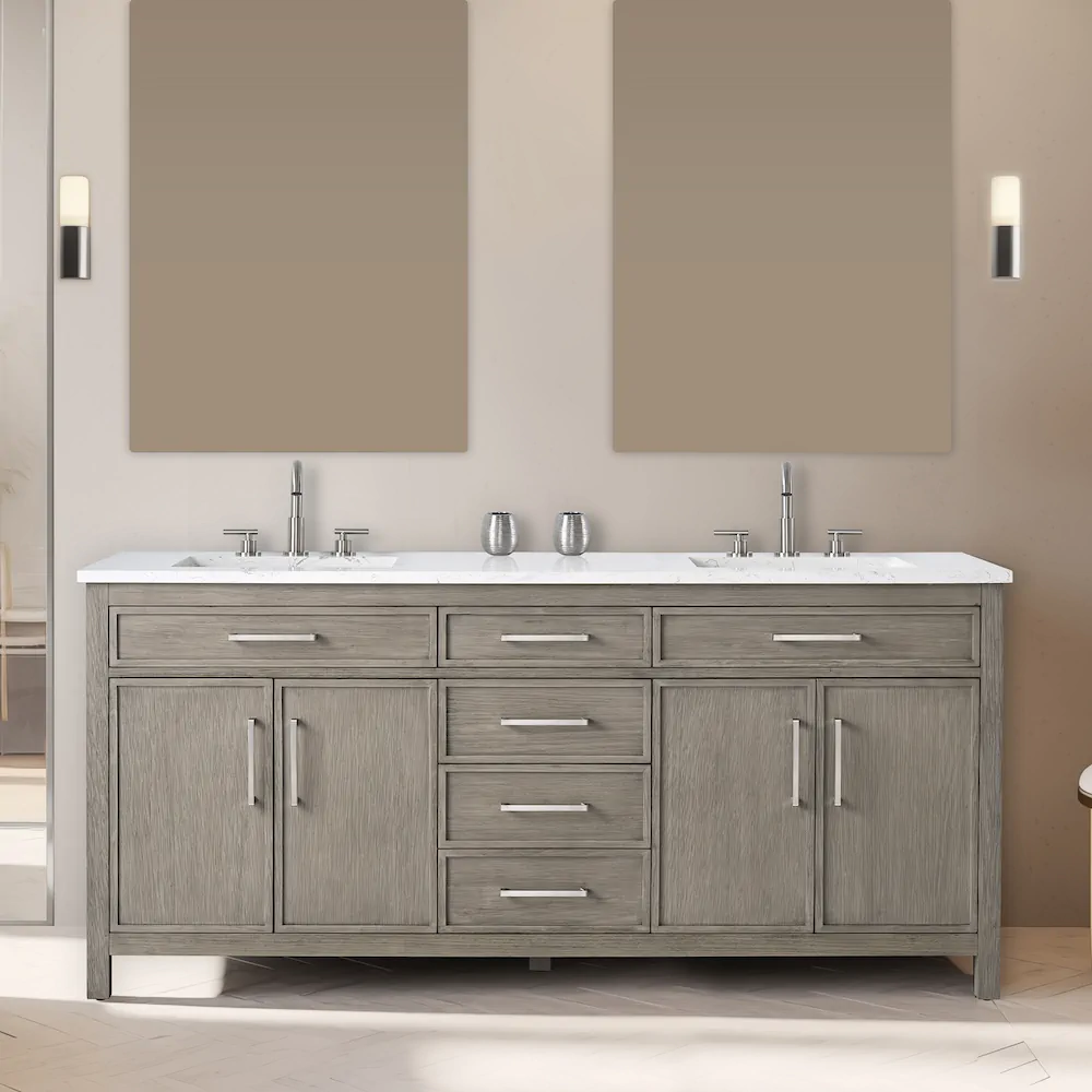 LOGAN 72" Heritage Vanity Double Sink With Carrara White Top | Sudio Design