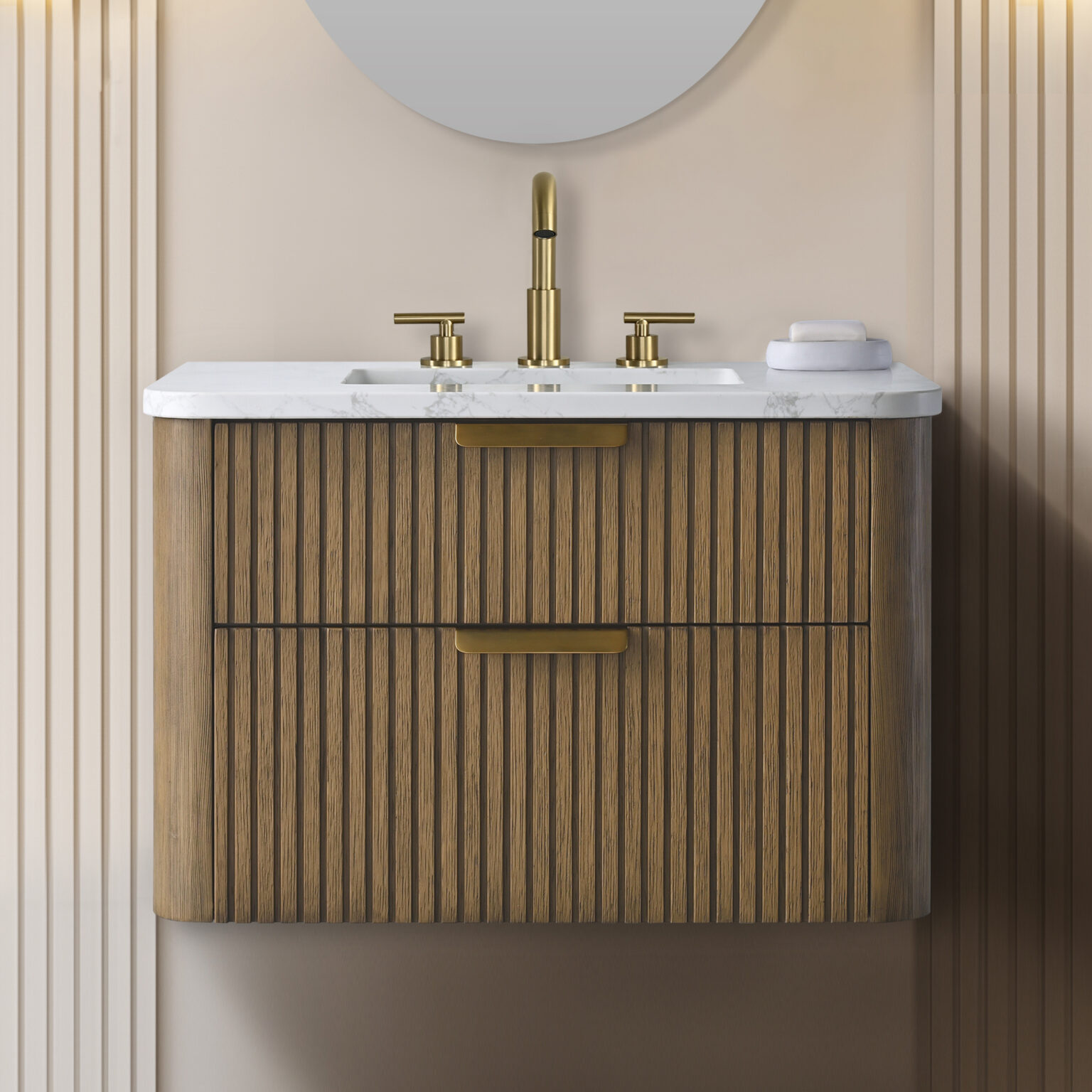 WARREN 30" Aged Oak Vanity With Arabescato Top | Sudio Design
