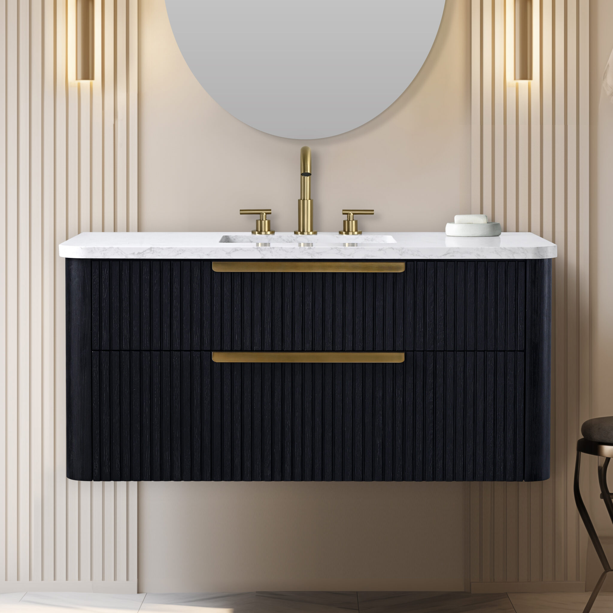 WARREN 42" Black Oak Vanity With Arabescato Top | Sudio Design